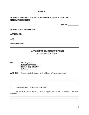 Fillable Online FORM 2 IN THE INDUSTRIAL COURT OF THE REPUBLIC OF ...