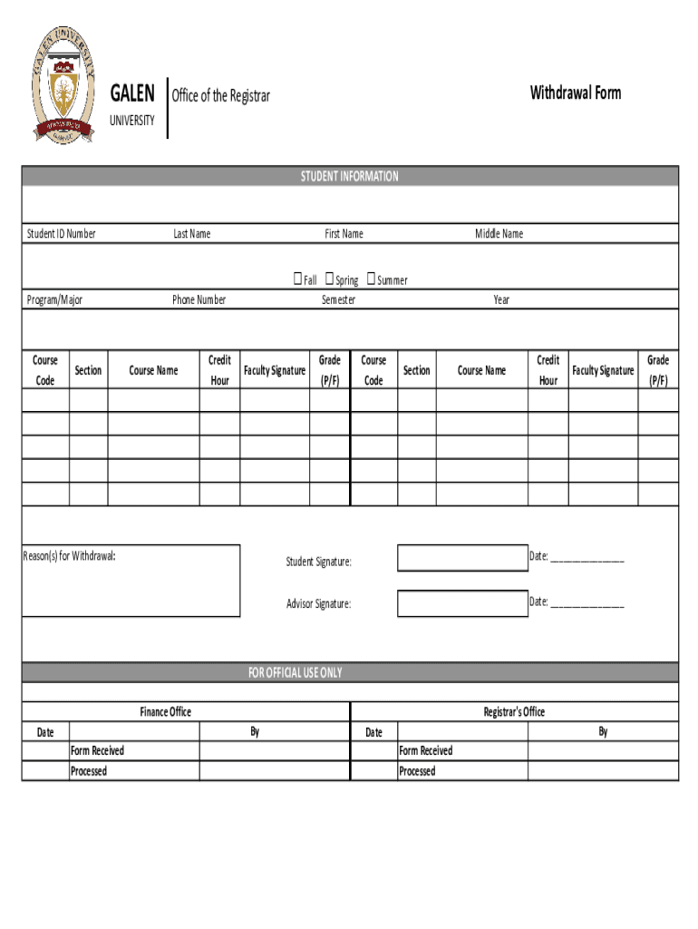 Fillable Online GALEN Transcript Request Form Fax Email Print - pdfFiller