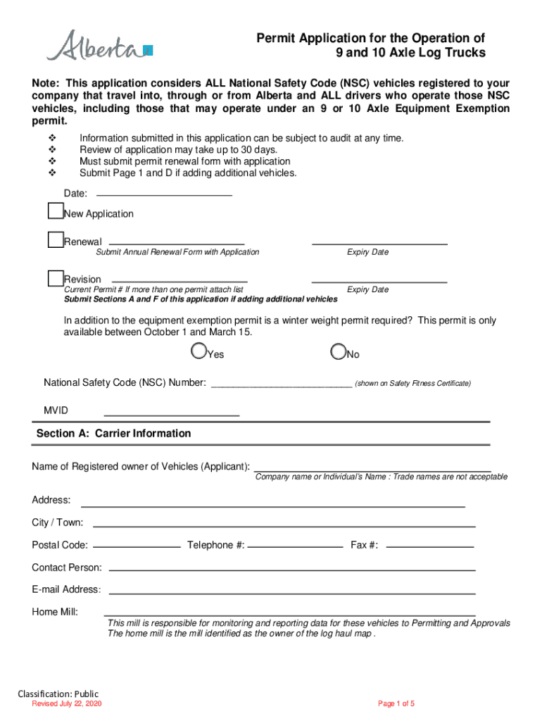 Fillable Online Permit Application for the Operation of 9 and 10 Axle ...