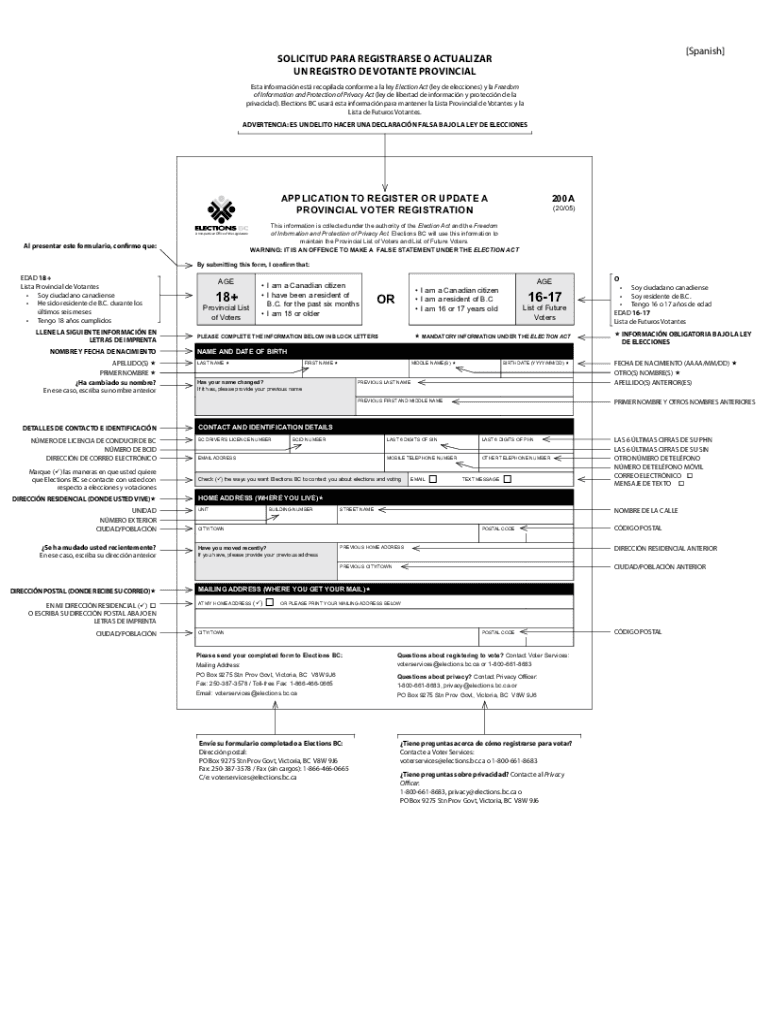 Fillable Online elections bc ADVERTENCIA: ES UN DELITO HACER UNA DECLARACIN FALSA BAJO LA ...