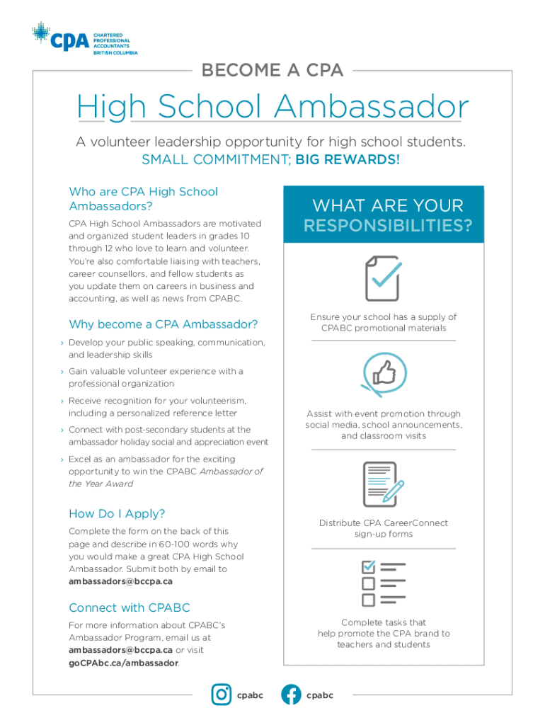 Fillable Online High School Ambassador Program Form v5.indd Fax Email ...