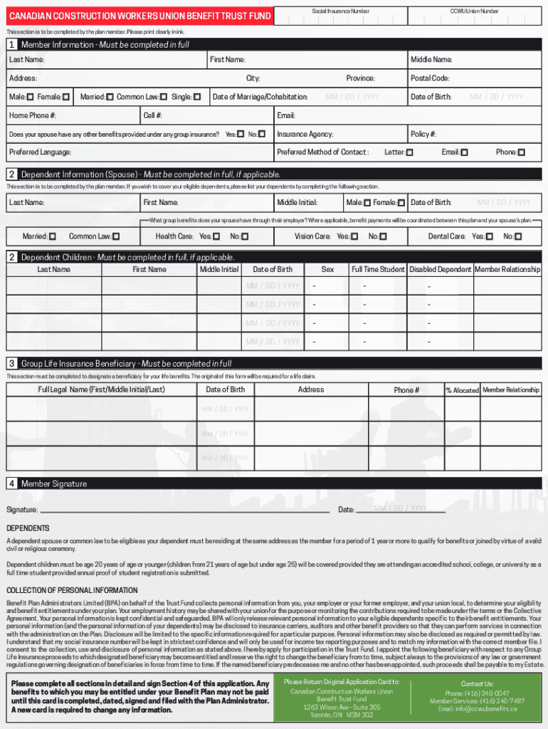 Fillable Online Canadian Construction Workers Union Benefit Trust ...