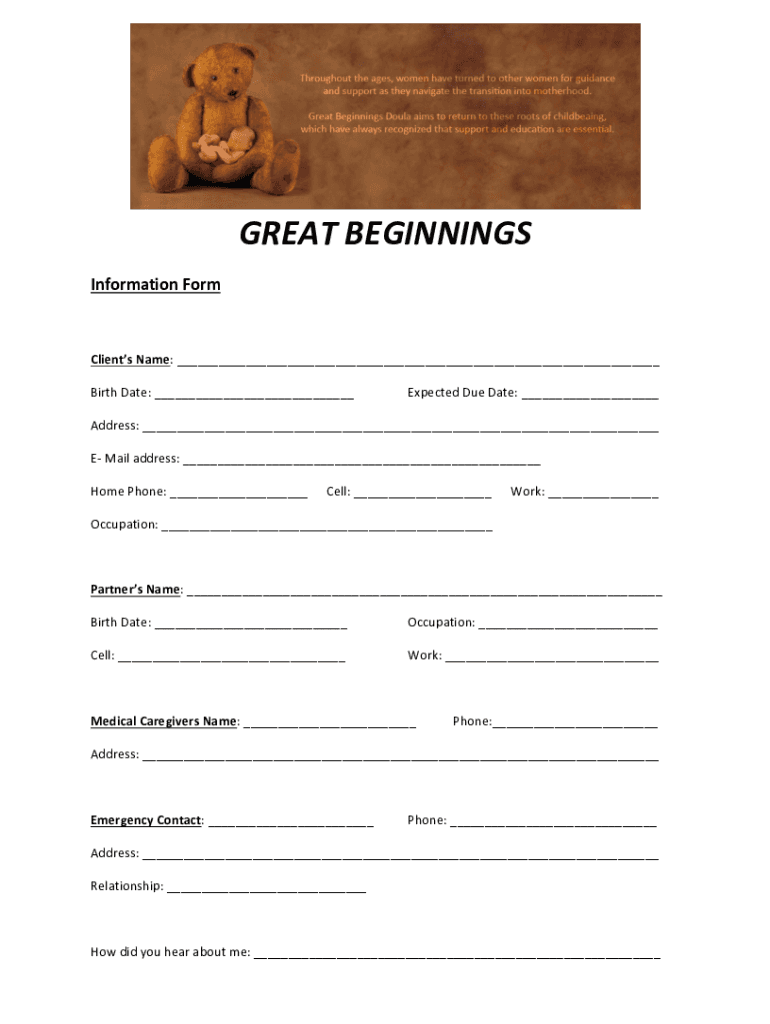 Fillable Online GREAT BEGINNINGS LETTERHEAD intake form.docx Fax Email ...