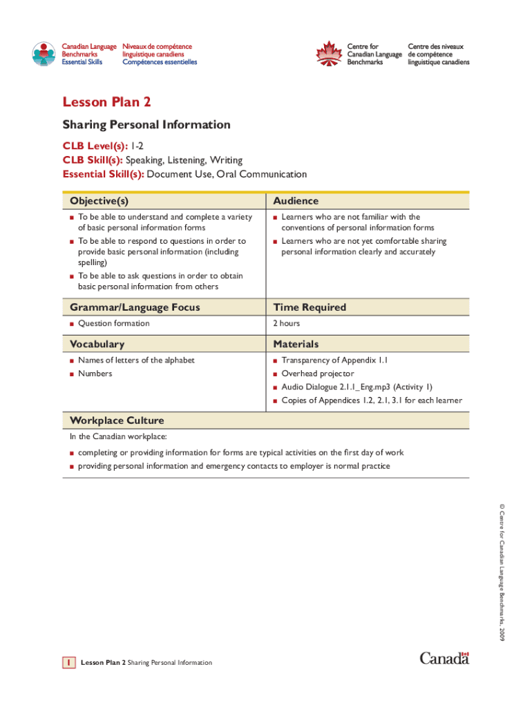 Fillable Online Sample Lesson Plan! LINC 2 - PDF Free Download Fax ...