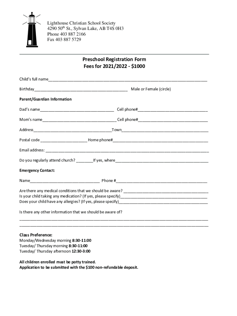 Fillable Online Lighthouse Christian SchoolJacksonville, FloridaHome ...