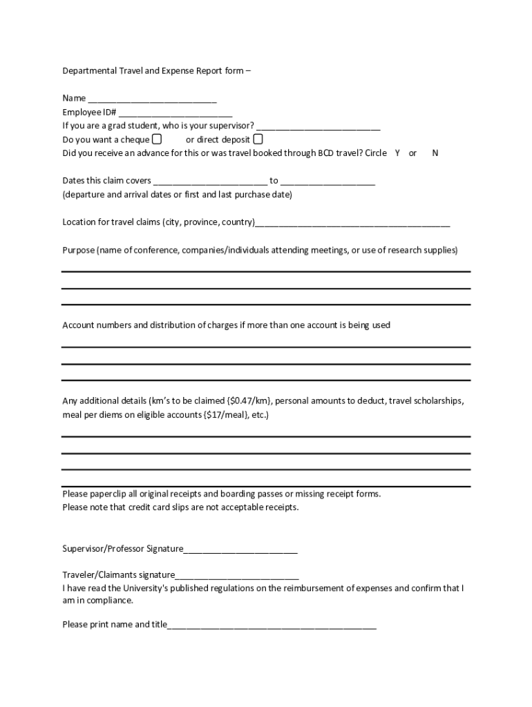Fillable Online Departmental Travel and Expense Report form Name Employee ID# Fax Email Print ...