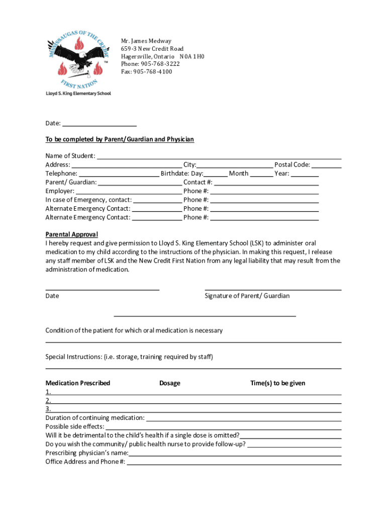 Fillable Online PDF LSK Medication Form - Mississaugas of the Credit ...