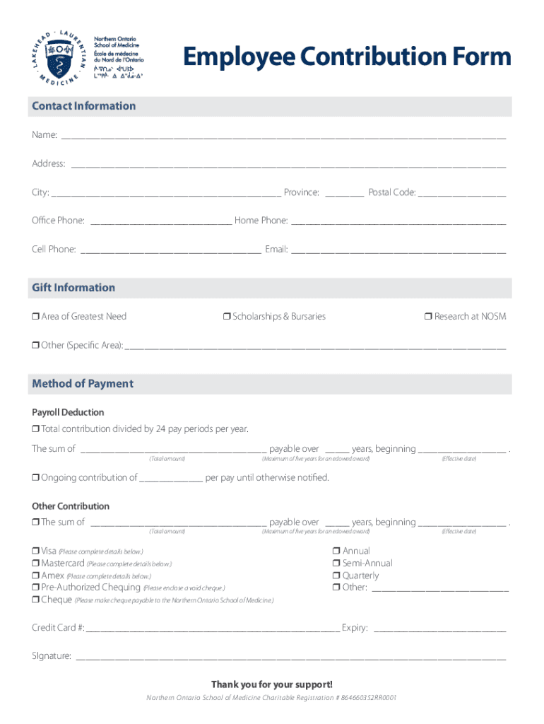 Fillable Online Employee Contribution Form - Northern Ontario School of ...