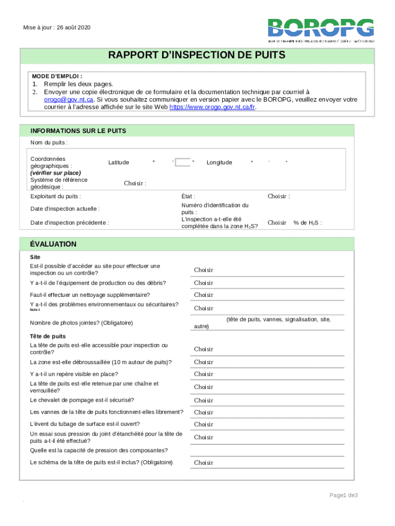 Well Inspection Report - orogo.gov.nt.ca Doc Template | pdfFiller