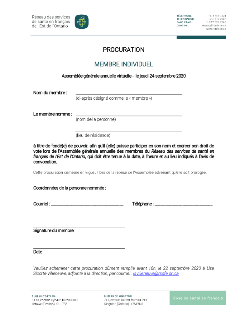 Remplissable En Ligne PROCURATION MEMBRE INDIVIDUEL - Rseau des ... Fax ...