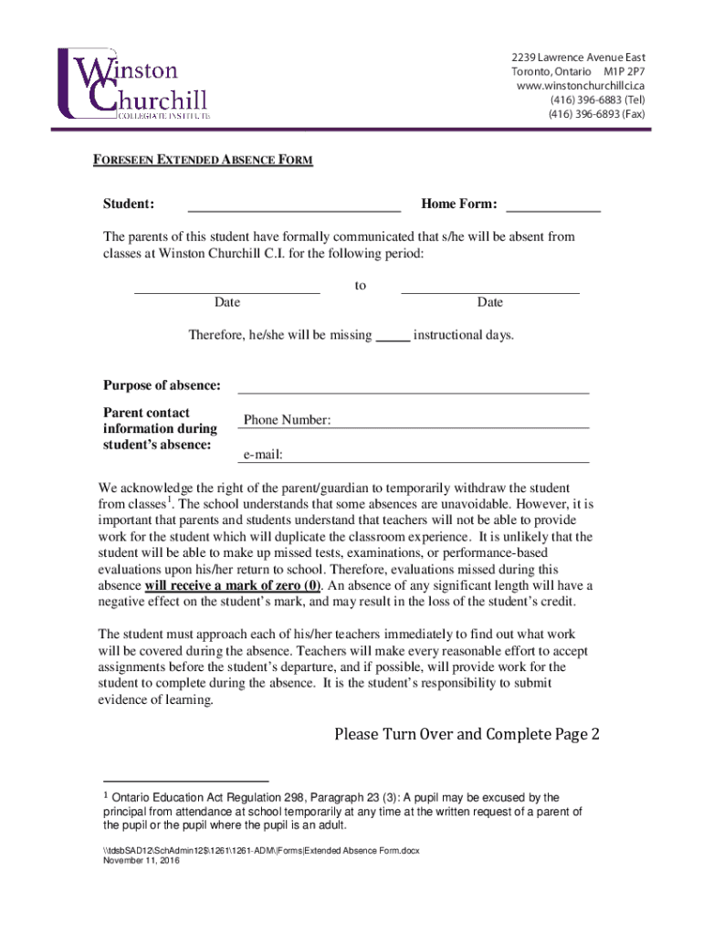 Fillable Online Extended Absence Form.docx Fax Email Print - pdfFiller