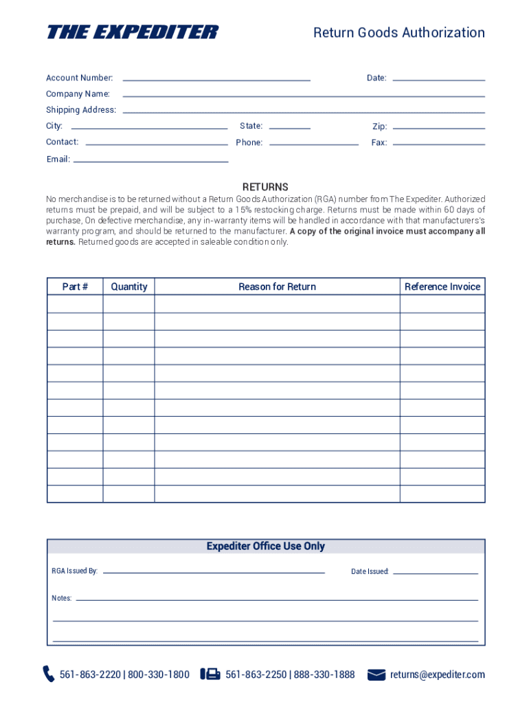 Fillable Online Fillable Online RGA Form - The Expediter Fax Email ...
