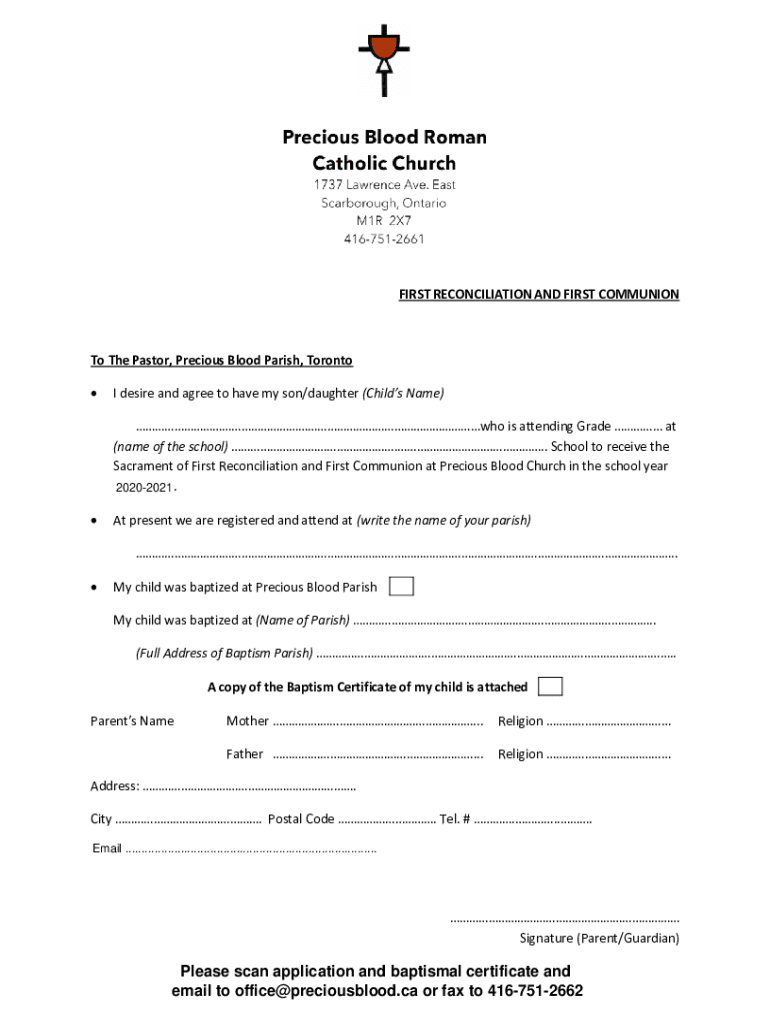 Fillable Online FIRST RECONCILIATION AND FIRST COMMUNION To The ... Fax Email Print - pdfFiller