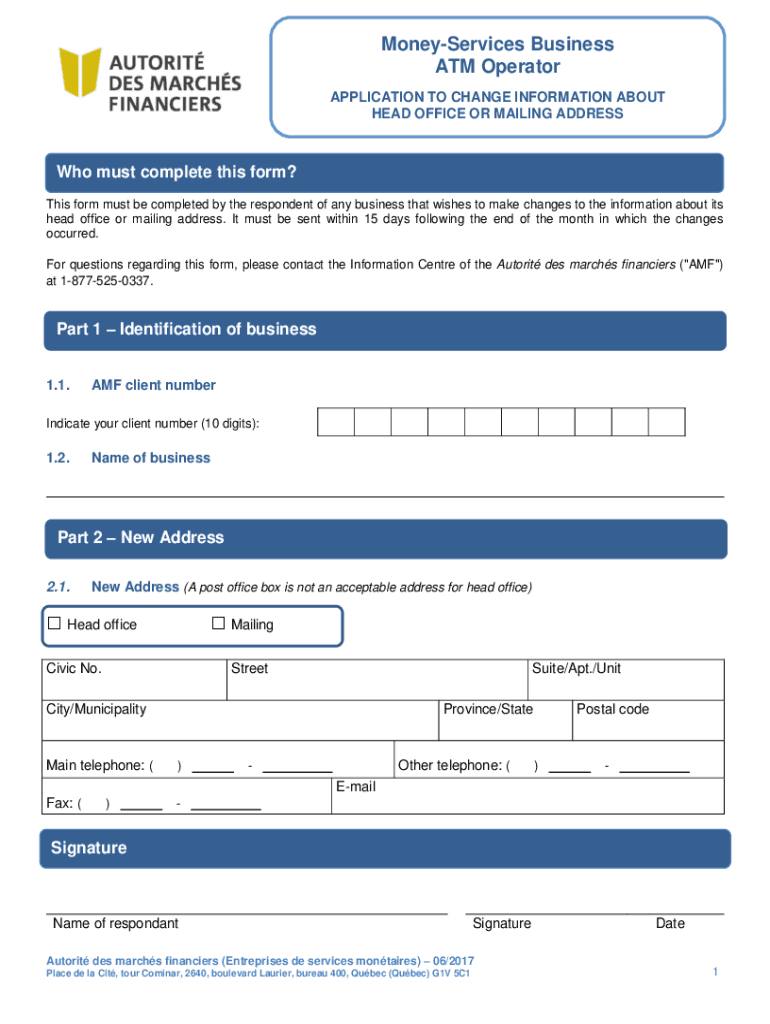 Fillable Online lautorite qc Application to change address. Form Fax Email Print - pdfFiller