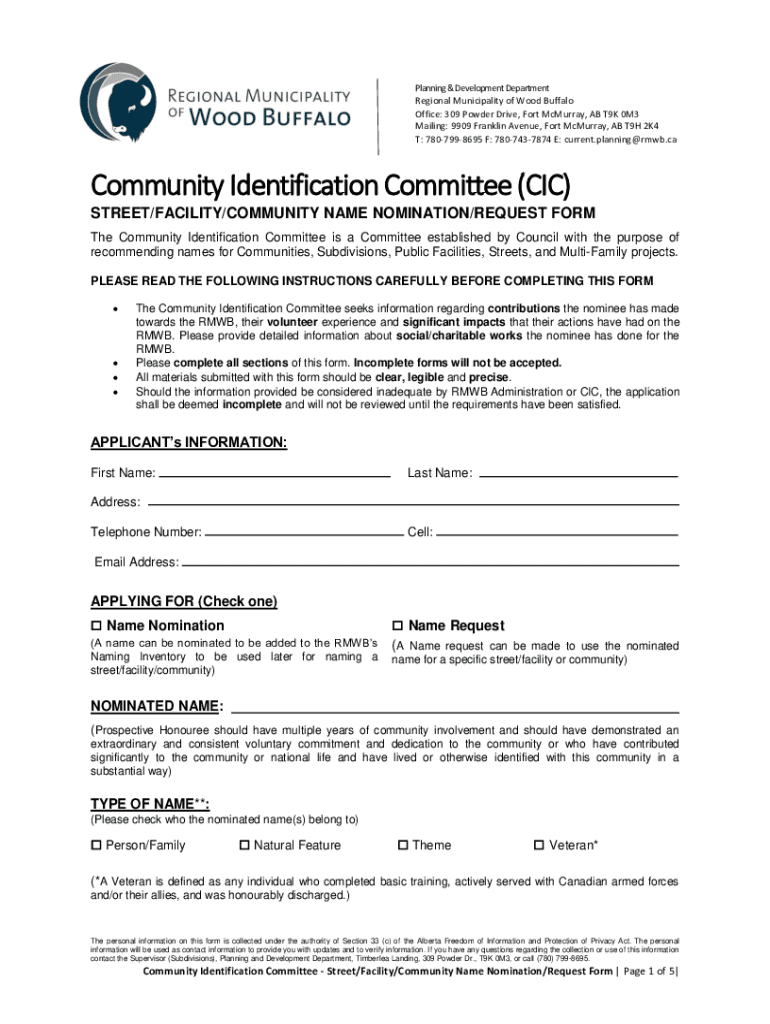 Fillable Online Community Identification Committee - Street/Facility ...