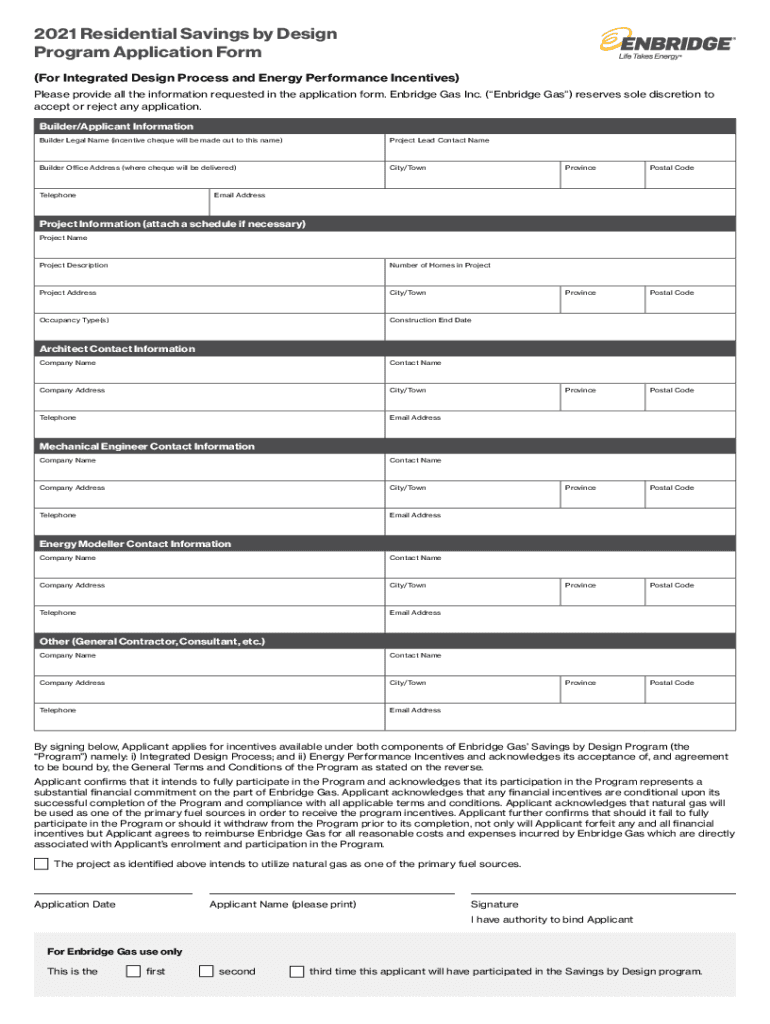 Fillable Online 2021 Residential Savings by Design Program Application ...