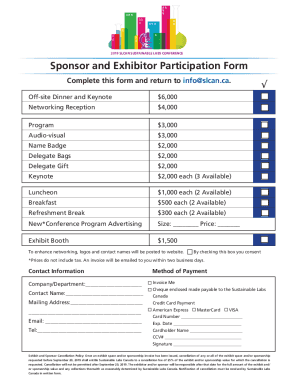 Fillable Online Sponsor and Exhibitor Participation Form Fax Email ...