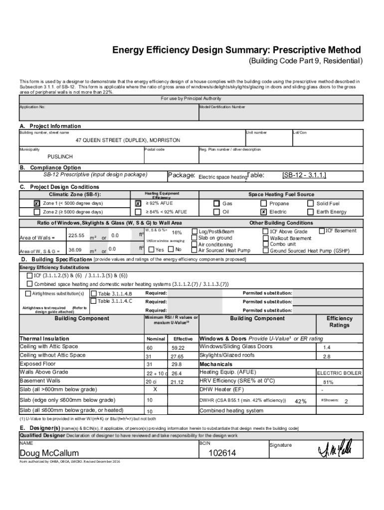 Fillable Online Energy Efficiency Design Summary Presciptive Method Fax ...