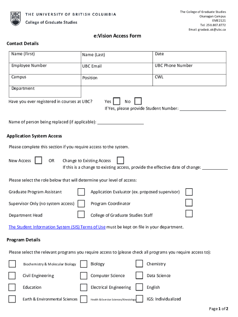 Fillable Online gradstudies ok ubc If Yes, please provide Student Number: Name of person ... Fax ...