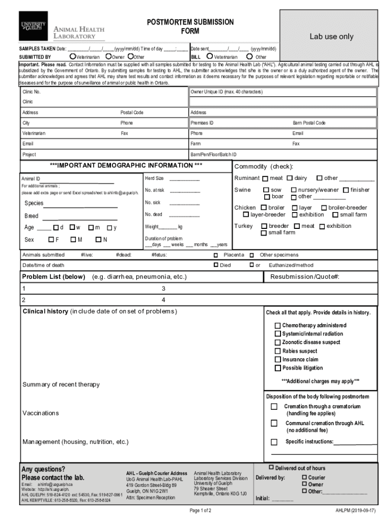 Fillable Online POSTMORTEM SUBMISSION Fax Email Print - pdfFiller
