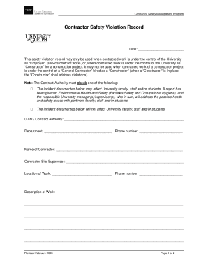 Fillable Online Contractor Safety Violation Record (Form) Fax Email ...