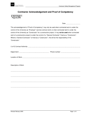 Fillable Online Contractor Acknowledgement and Proof of Competency ...