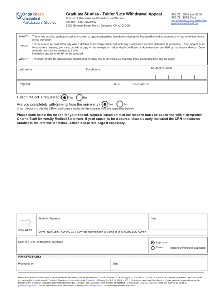 Fillable Online Tuition and Late Withdrawal Appeal Form Fax Email Print ...