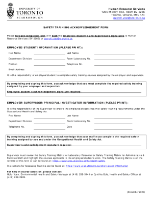 Fillable Online Safety Training Acknowledgement Form with Matrix Fax ...
