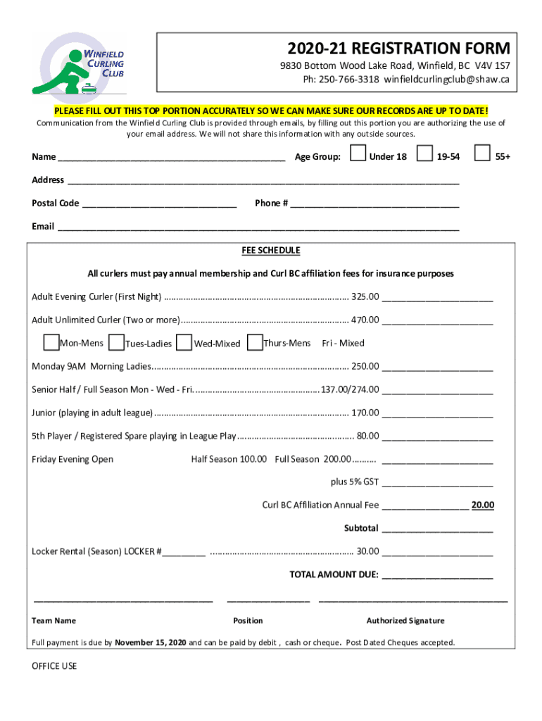 Fillable Online WCC 2020 2021 season registration form.docx Fax Email ...