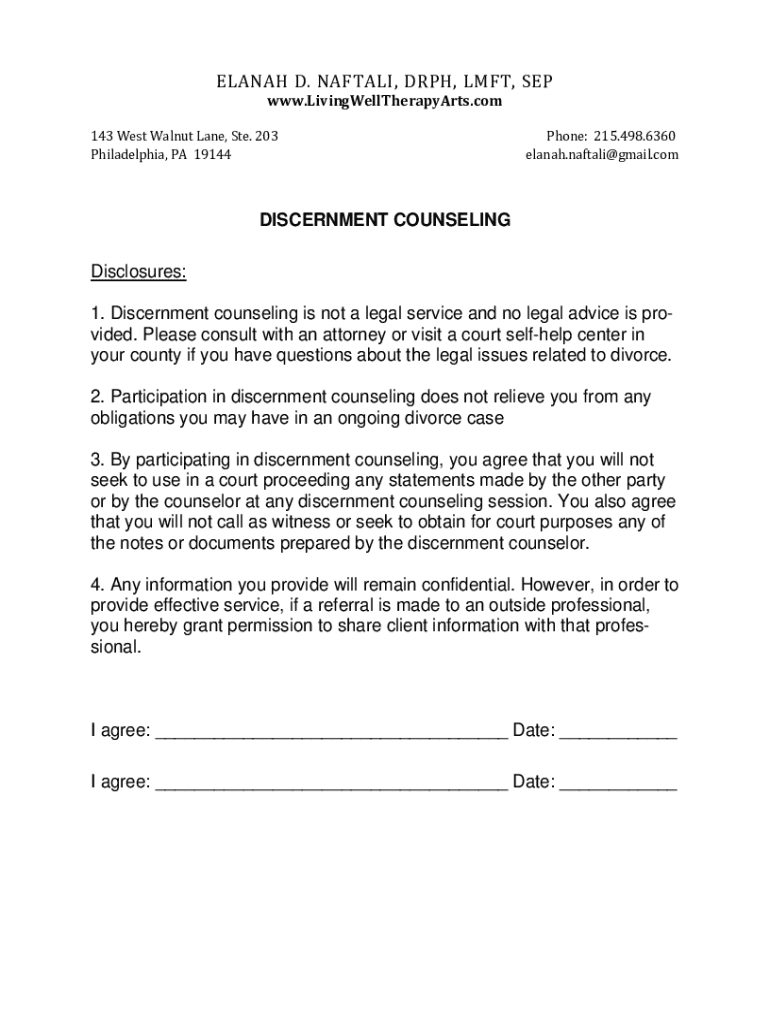 Fillable Online DISCERNMENT COUNSELING Fax Email Print - pdfFiller