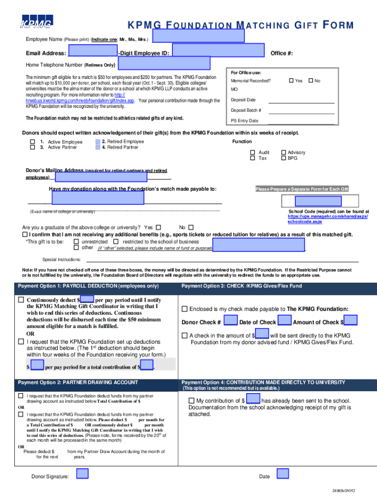 Fillable Online KPMG F OUNDATION ATCHING IFT FORM - Matching Gifts Made ...