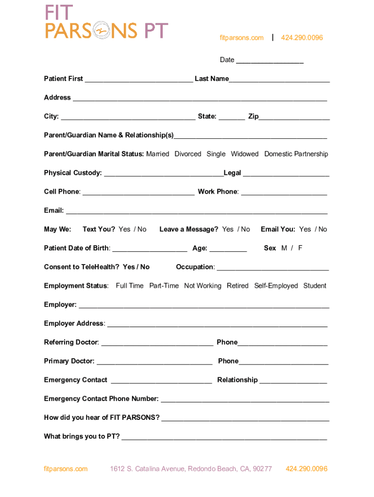 Fillable Online Personal Insurance Intake Form - baystatept.com Fax ...