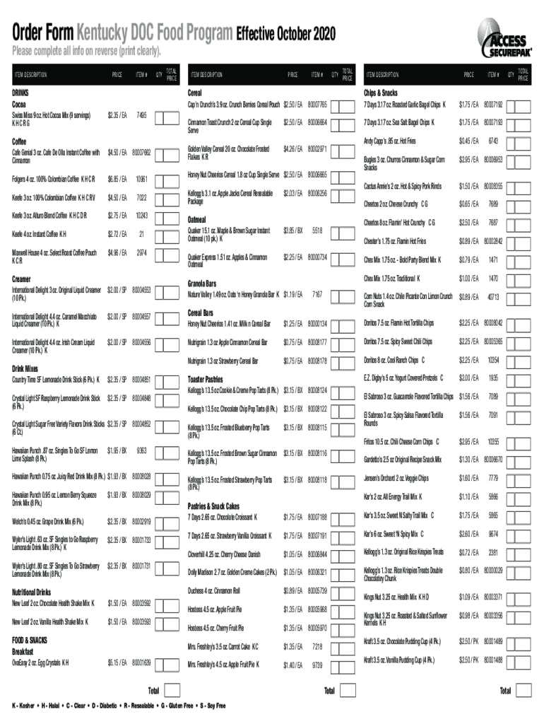 Fillable Online Division of Food Distribution - The Kentucky Department ...