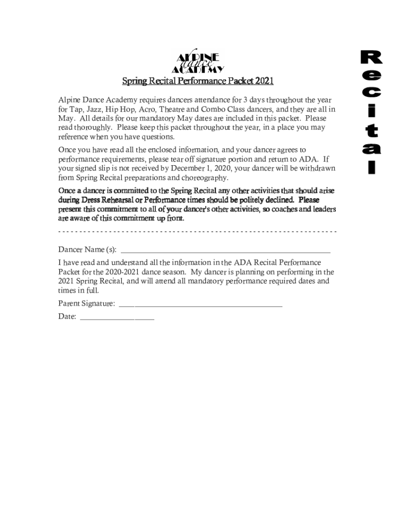 Fillable Online Performance Packet Recital 2021 - Alpine Dance Academy ...