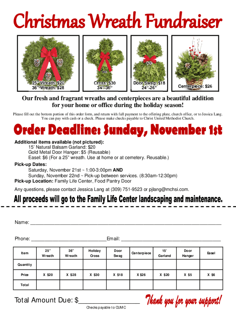 Fillable Online 25 Wreath: $20 Fax Email Print - pdfFiller