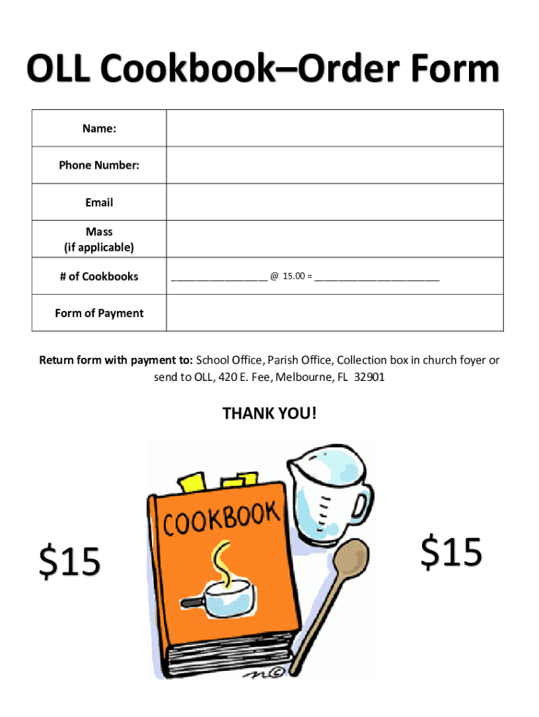 Fillable Online OLL CookbookOrder Form Fax Email Print - pdfFiller