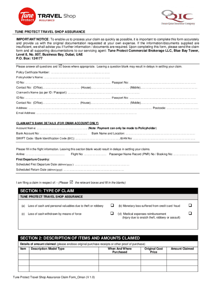 Fillable Online TUNE PROTECT TRAVEL INSURANCE BY AIRASIA MALAYSIA CLAIM ...