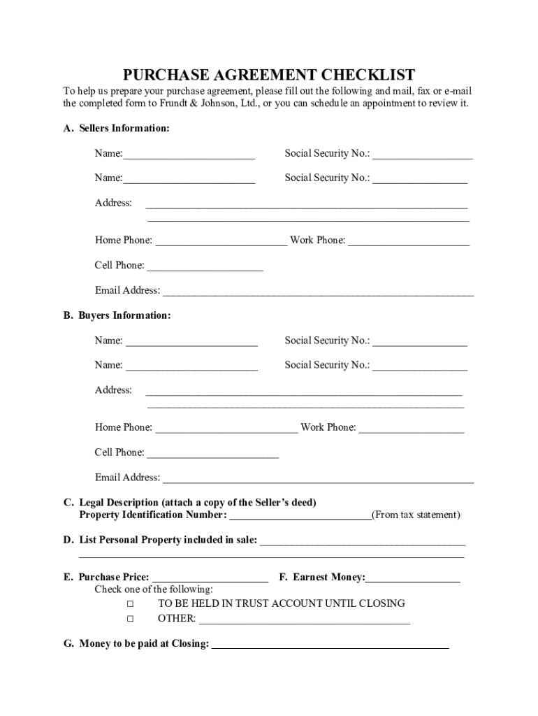 Fillable Online Blank Purchase Agreement Form - Fill Out and Sign ...