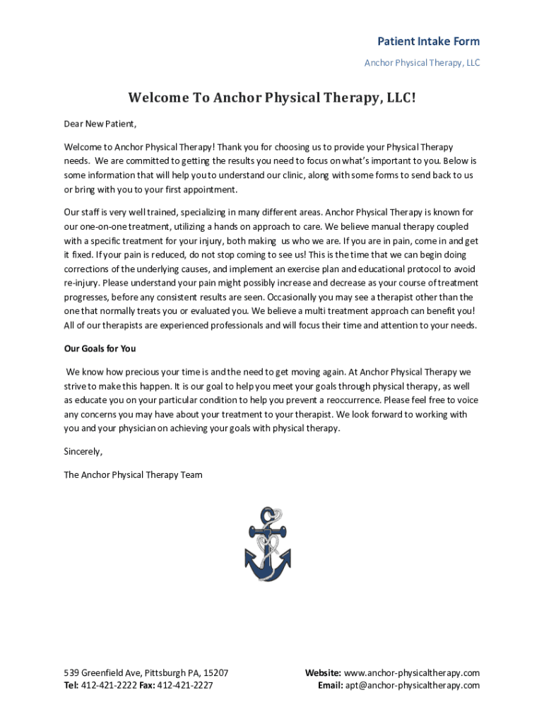 Fillable Online Patient Forms - Anchor Physical Therapy Fax Email Print - pdfFiller