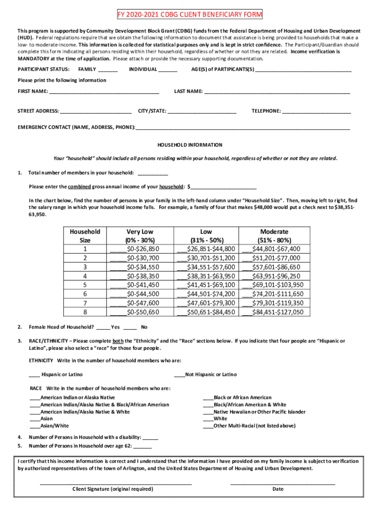 Fillable Online FY 2020-2021 CDBG CLIENT BENEFICIARY FORM Fax Email ...