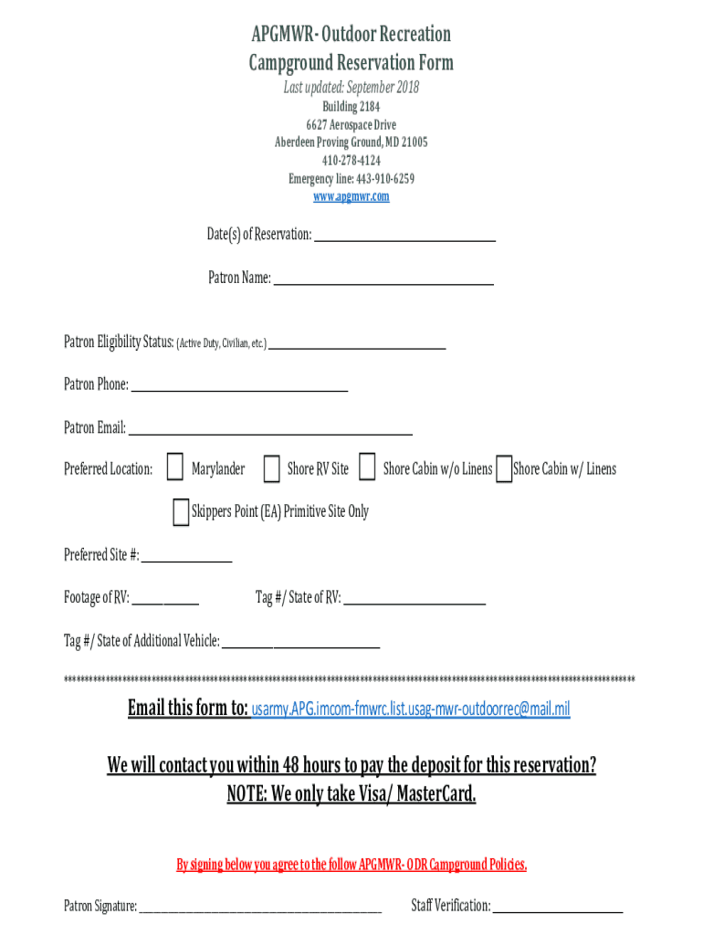 Fillable Online Fillable Online APGMWR- Outdoor Recreation Campground ... Fax Email Print ...