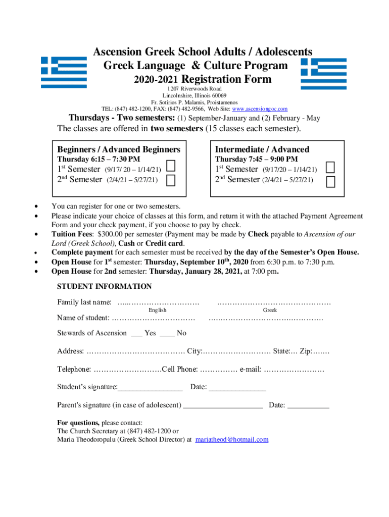 Fillable Online Ascension Greek School Adults / Adolescents Greek ...