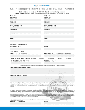 Fillable Online PDF Repair Request Form - Benz Tooling CNC Sales and ...