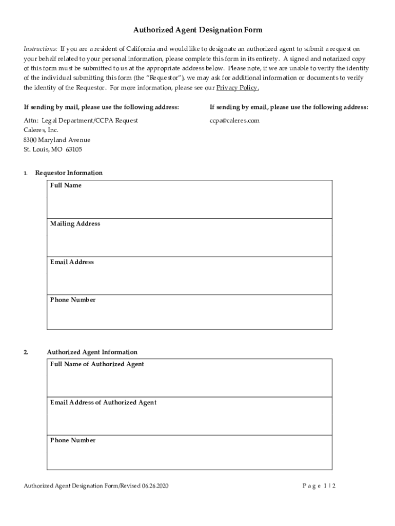 Fillable Online Authorized Agent Designation Form 06.26.2020 (FINAL ...