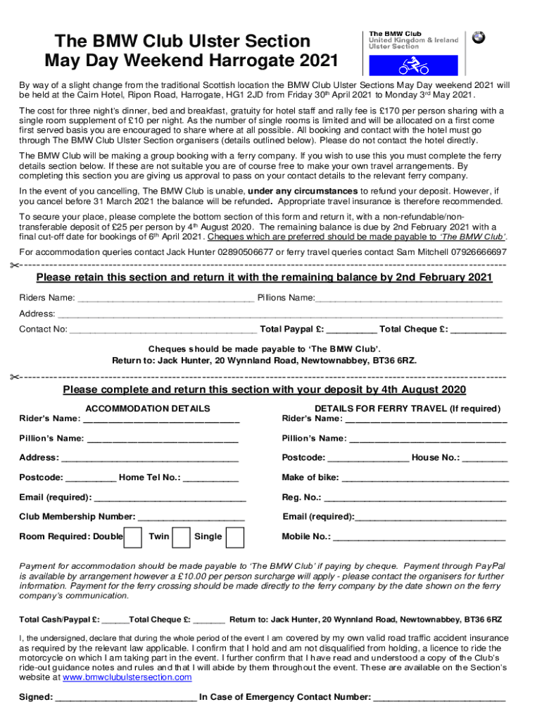 Fillable Online BMW Club Ulster Section - Home Fax Email Print - pdfFiller