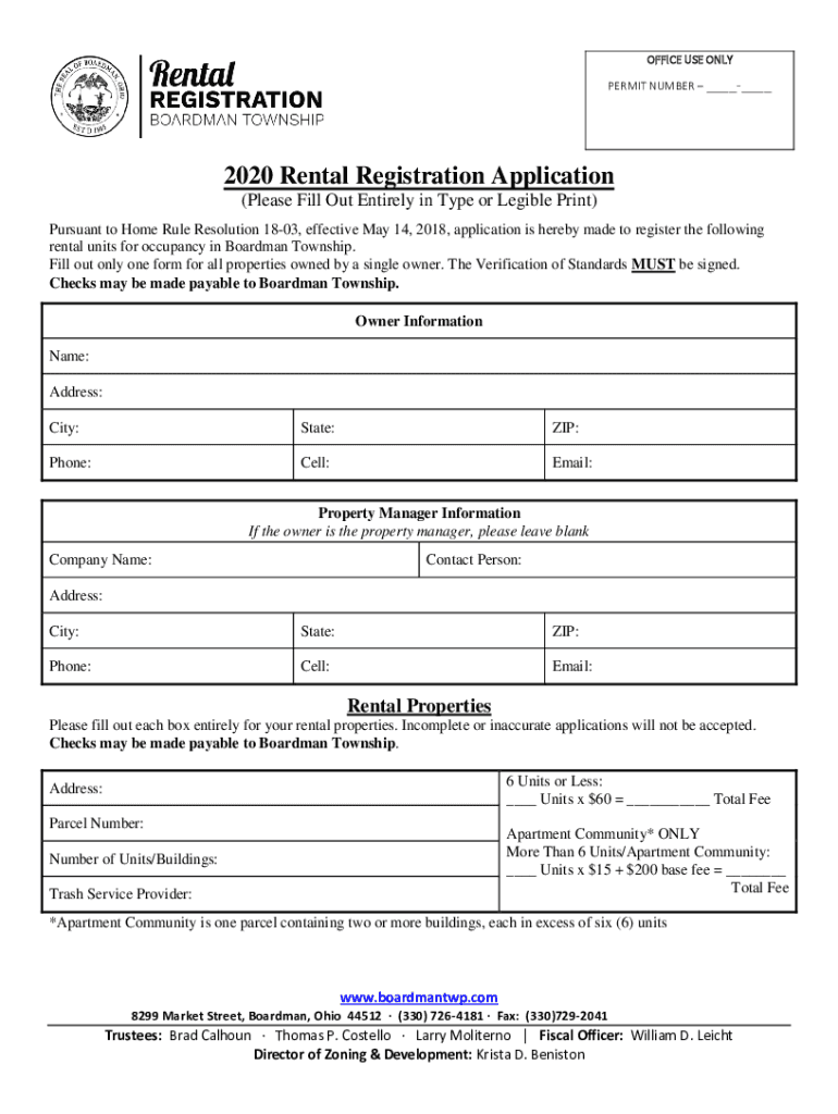 Fillable Online 2020 Rental Registration Application - Boardman TWP Fax Email Print - pdfFiller