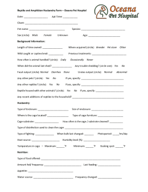 Fillable Online Reptile and Amphibian Husbandry Form Oceana Pet ...
