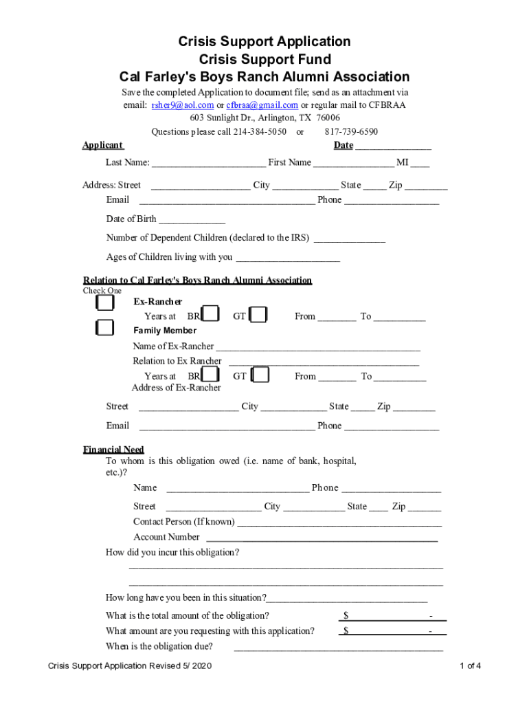 Fillable Online Crisis Support Application Crisis Support Fund Cal ...