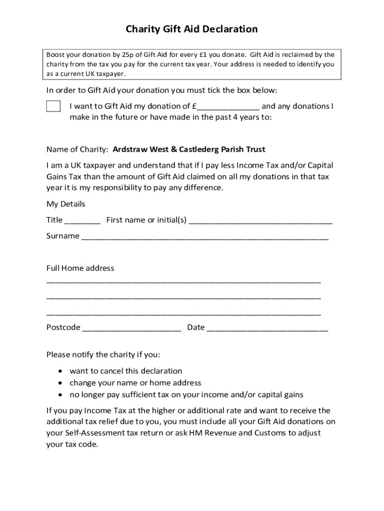 Fillable Online Gift Aid Declaration Form (1) Fax Email Print - pdfFiller