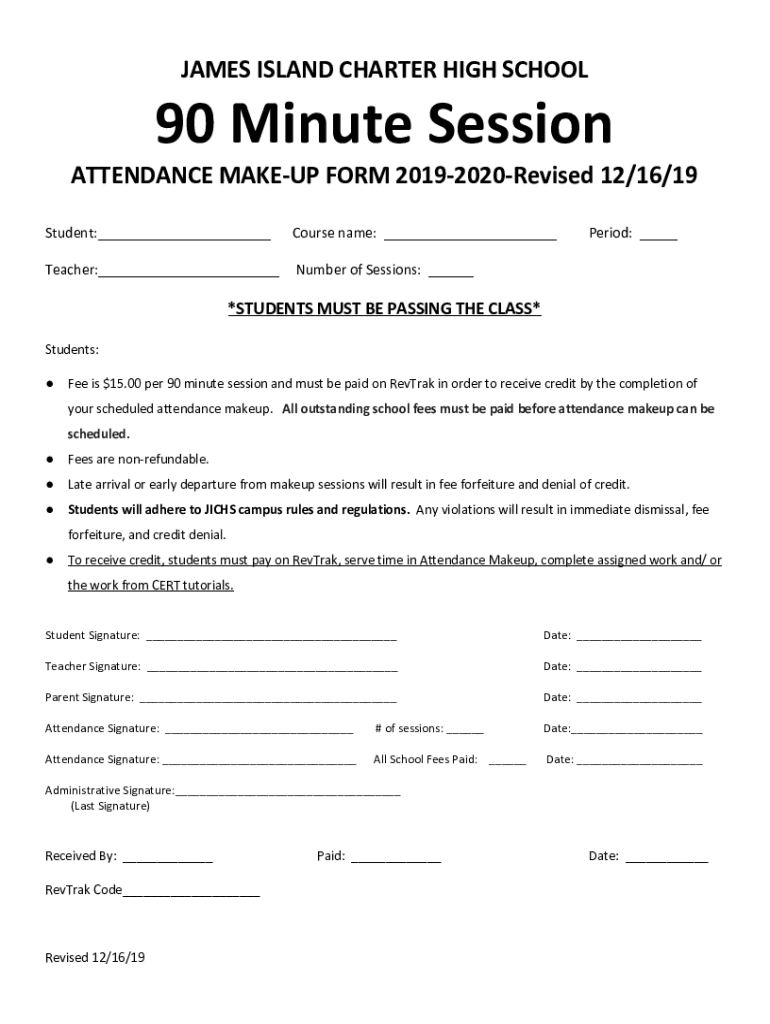 Fillable Online ATTENDANCE MAKE-UP FORM 2019-2020-Revised 12/16/19 Fax ...